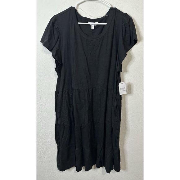Time and Tru | Dresses | Time And Tru Black Short Sleeve Tiered Midi ...